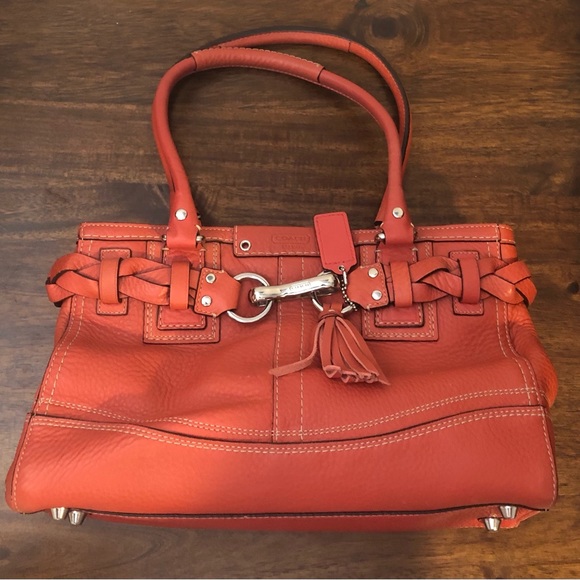 Coach | Bags | Coach Hampton Carryall Handbag Purse Coral Pebbled ...